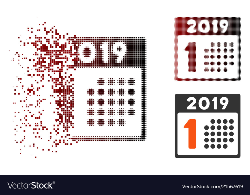 Dust pixel halftone first 2019 calendar day icon Vector Image Dust pixel halftone first 2019 calendar day icon Vector Image