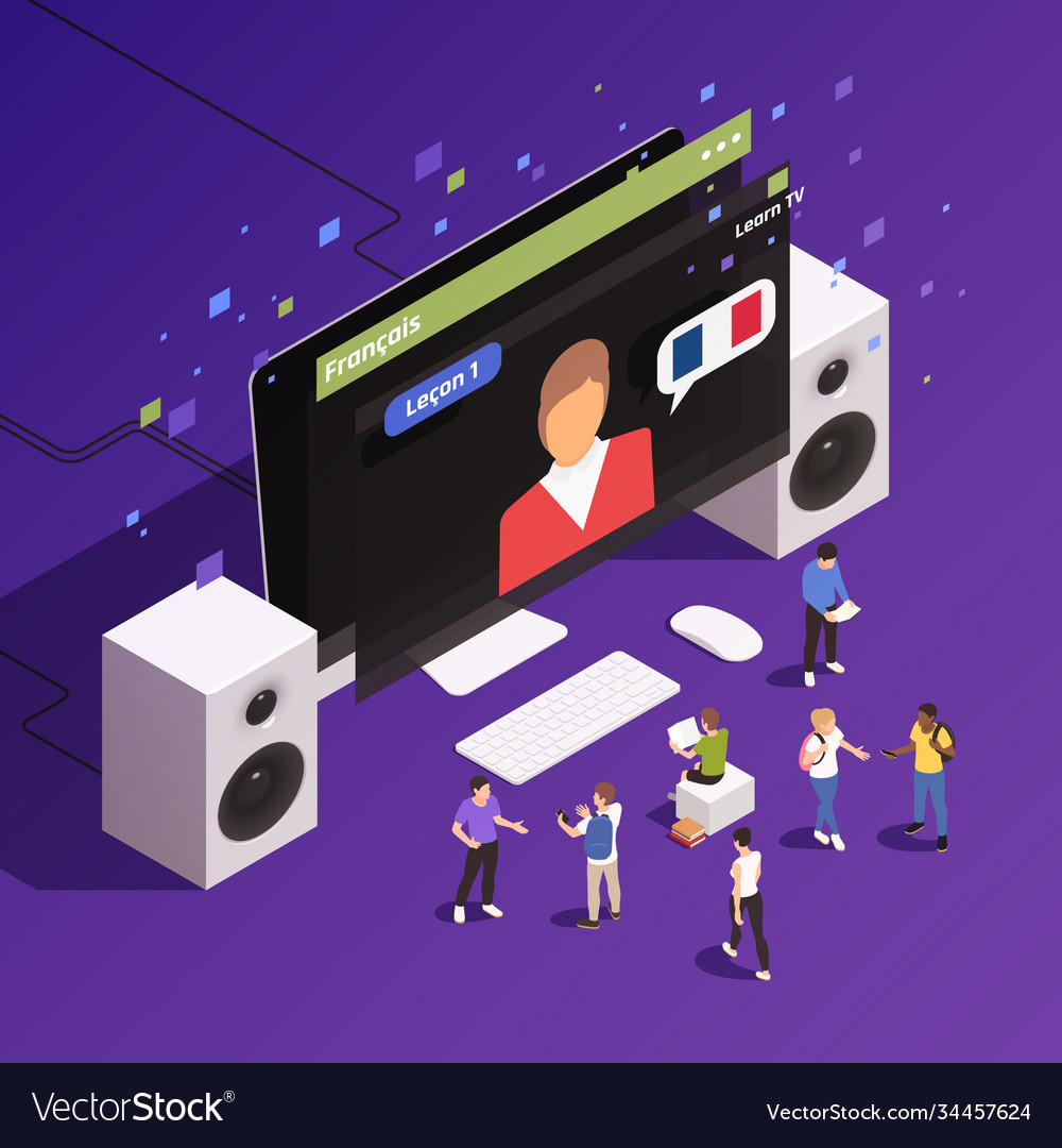 Language learning isometric composition Royalty Free Vector
