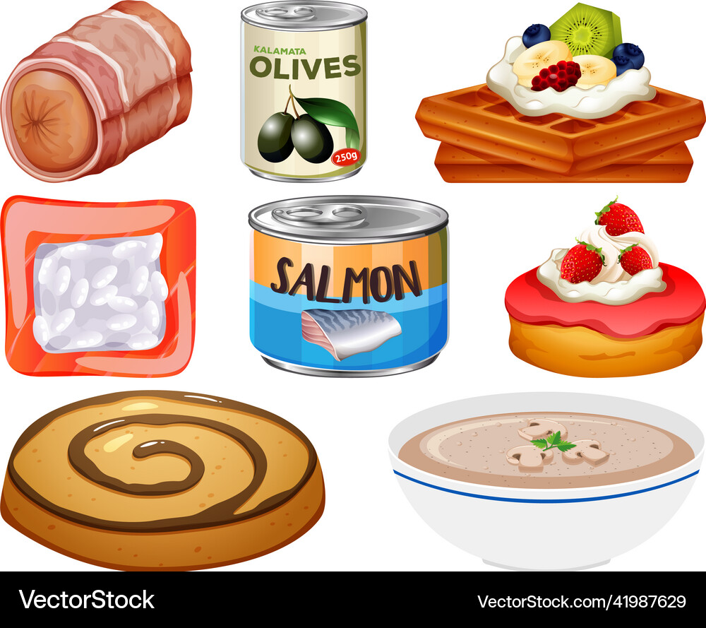 Different foods cartoon collection Royalty Free Vector Image