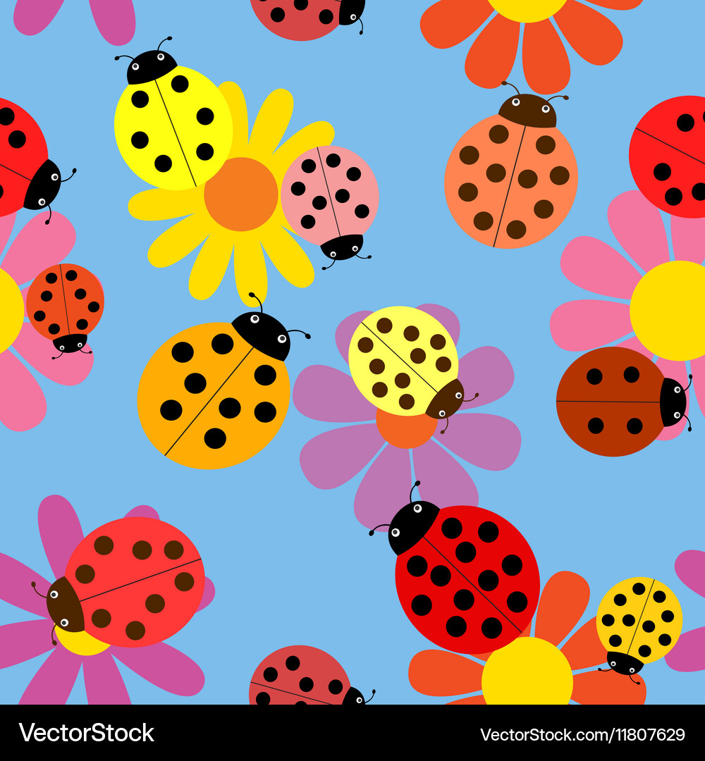 Seamless ladybugs and flowers Royalty Free Vector Image