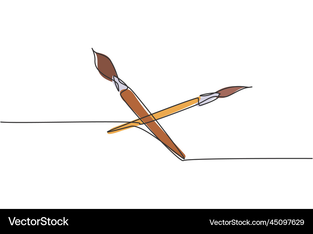 Single one line drawing of pair paintbrush Vector Image