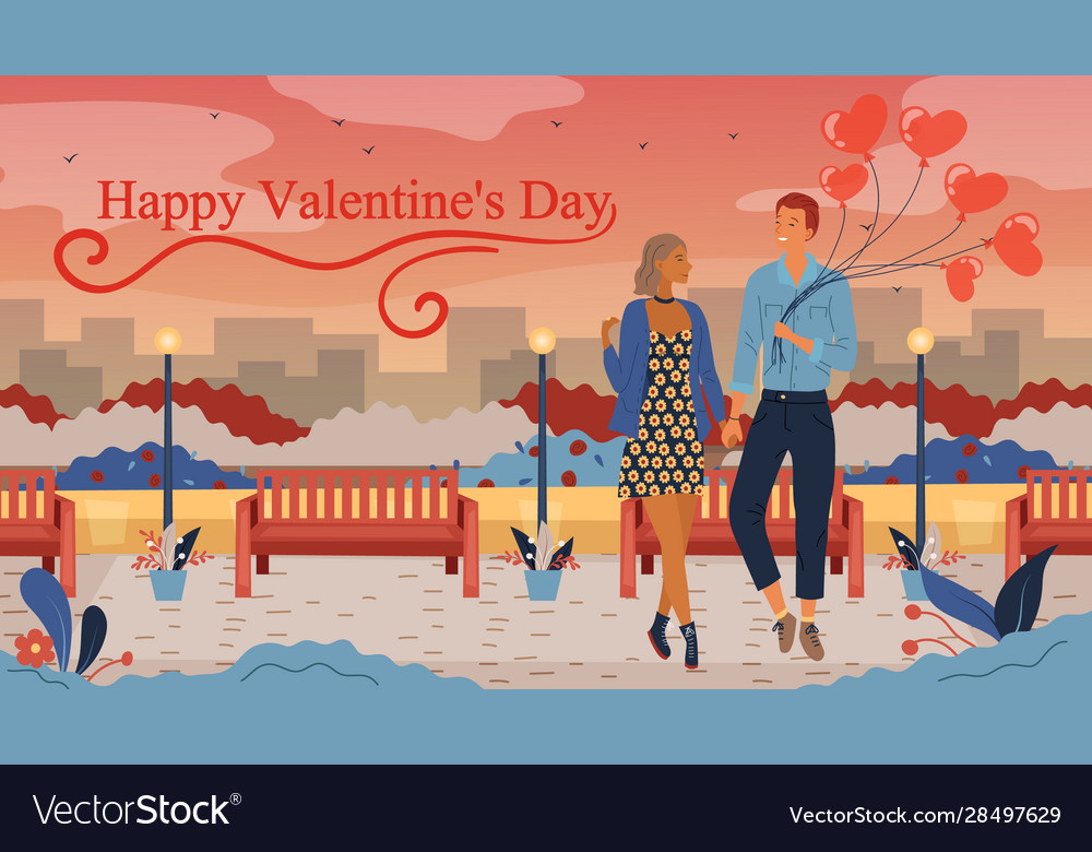 Valentines day concept couple in love is walking Vector Image
