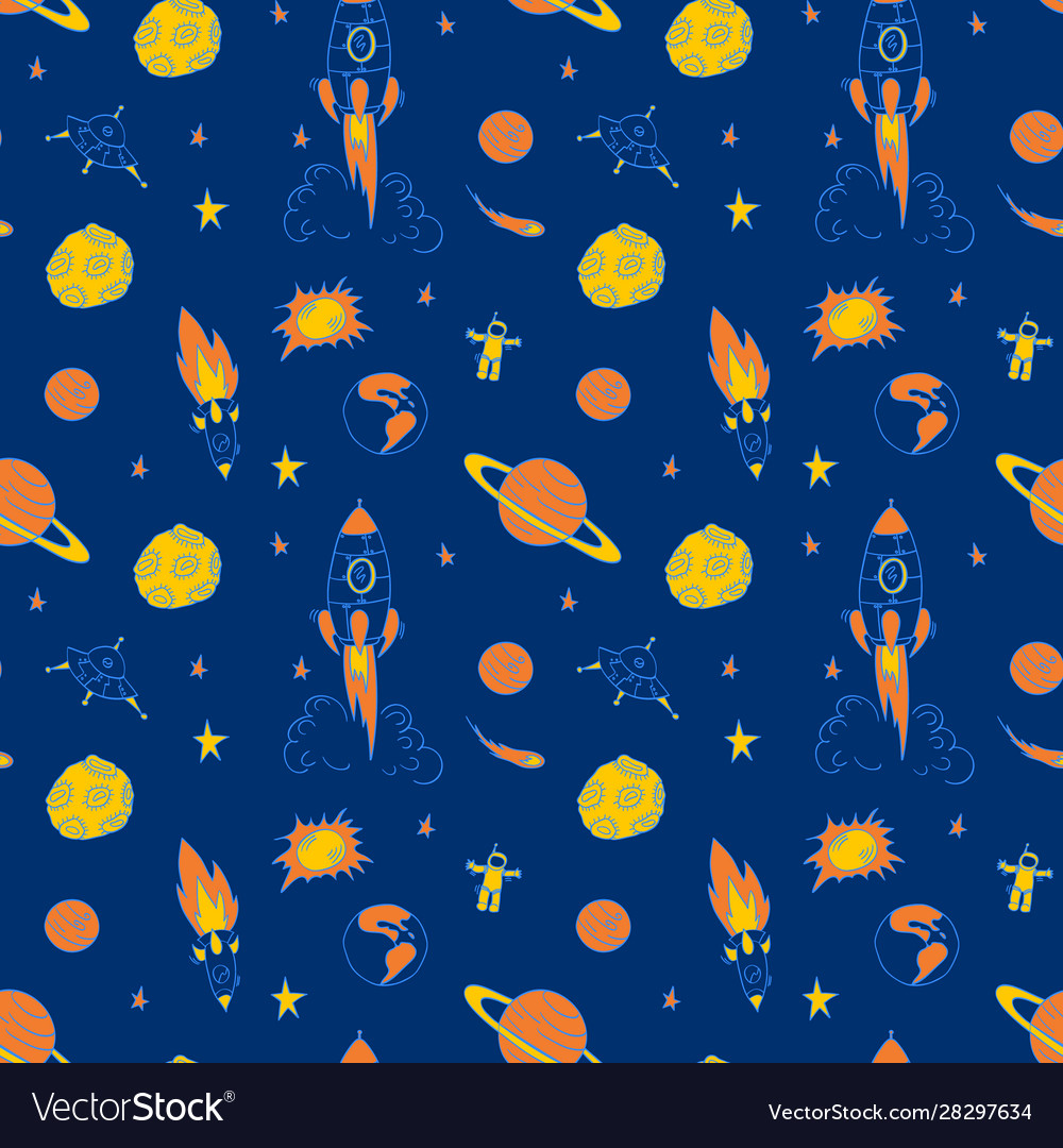 Hand drawn cosmic seamless pattern Royalty Free Vector Image