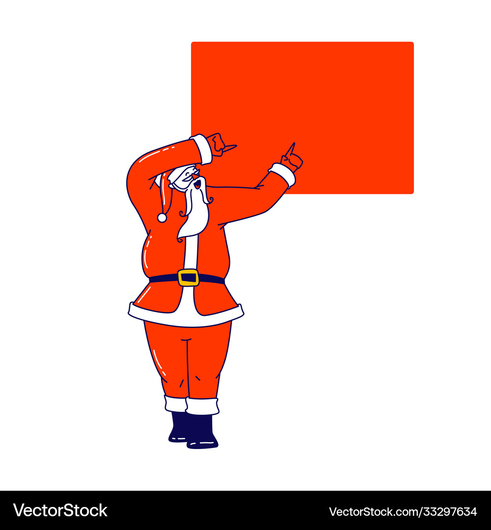 Santa claus pointing on red square mockup empty Vector Image