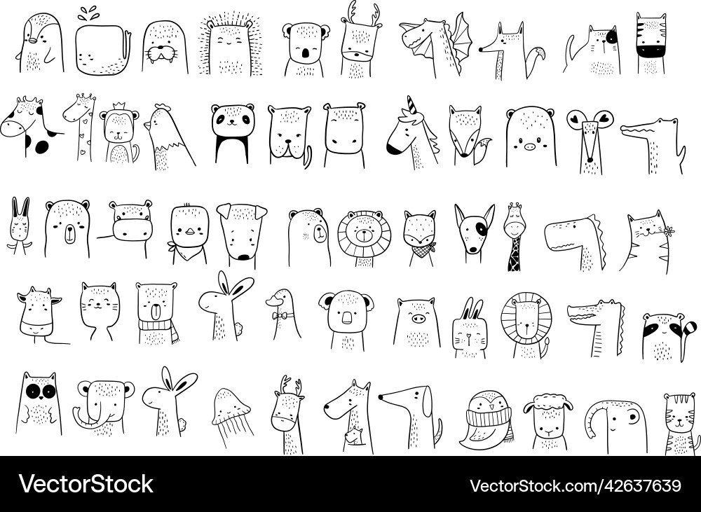 Animals bundle coloring forest head animal Vector Image