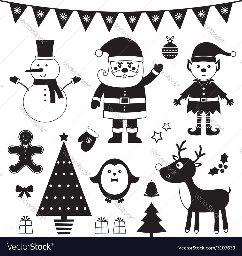 Christmas set isolated black elements Royalty Free Vector