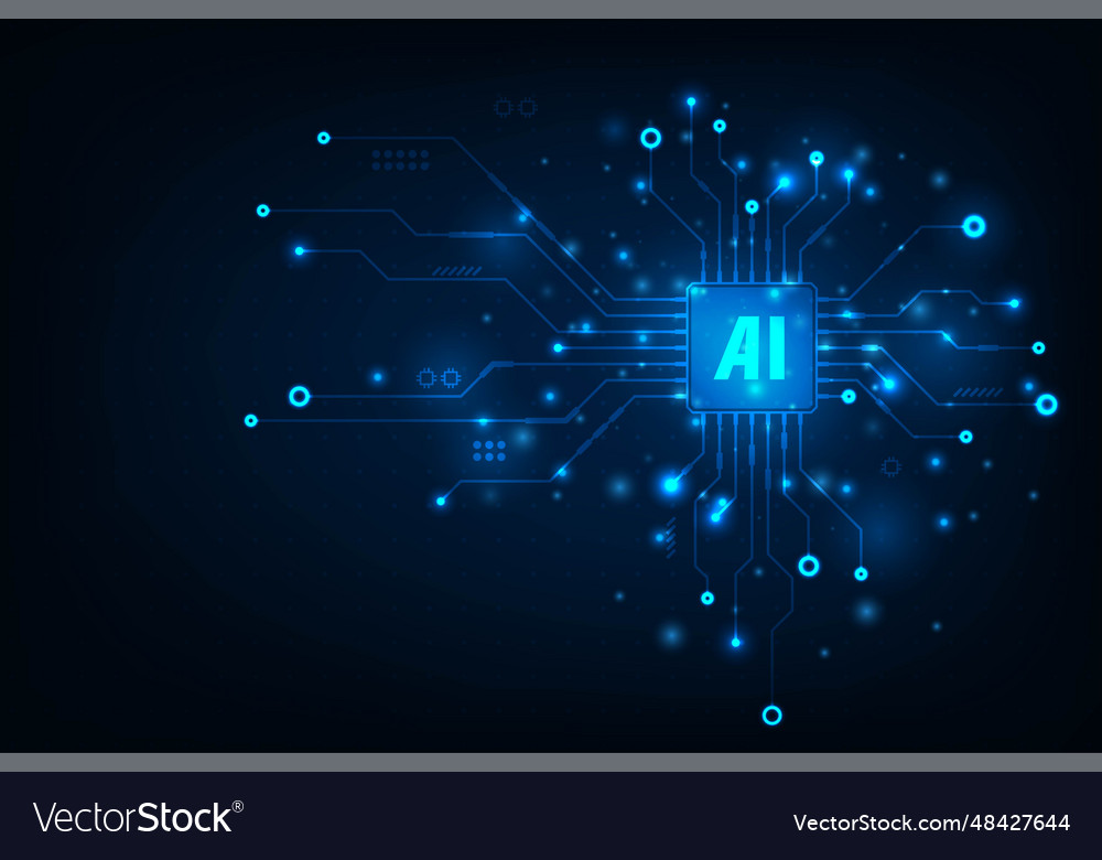Futuristic Microchip Cpu Circuit Board Blue Light Vector Image