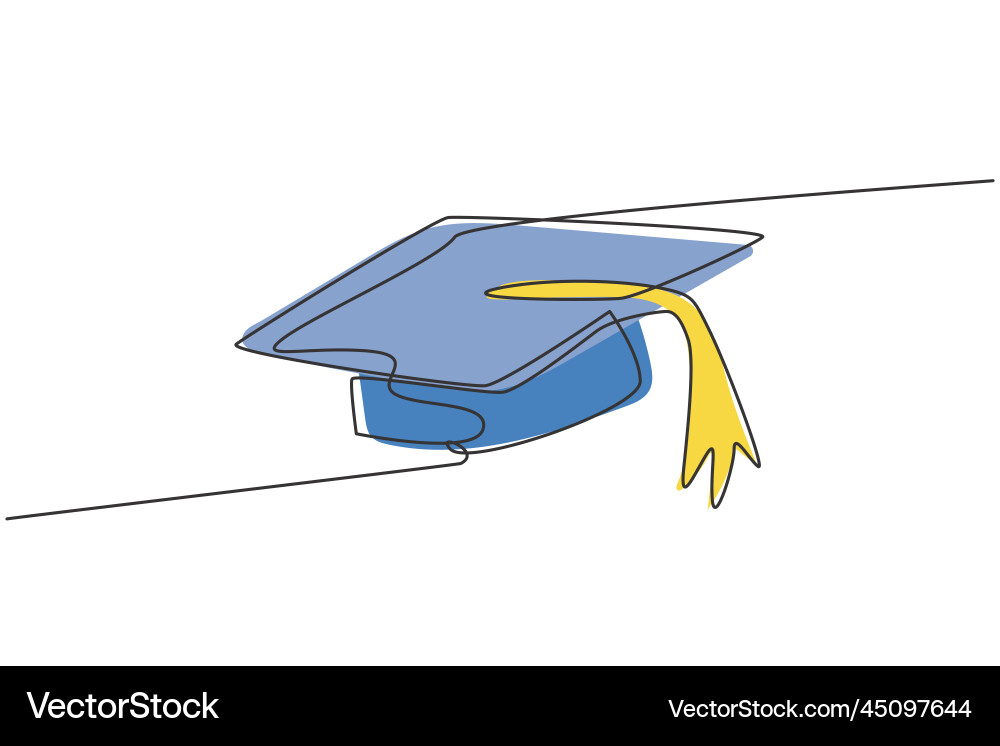 Single one line drawing of graduation hat Vector Image