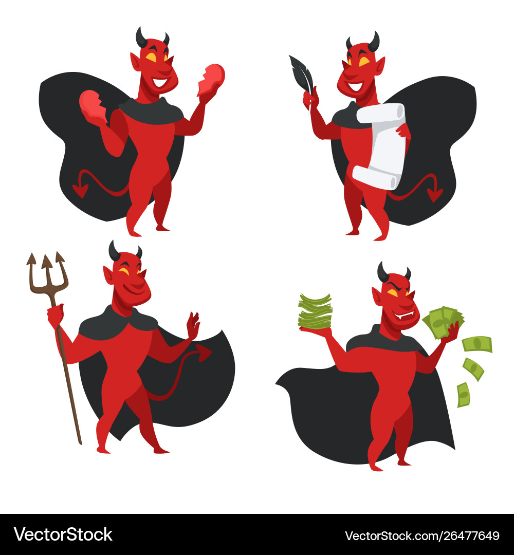 Demon or red skin devil in cloak with horns Vector Image