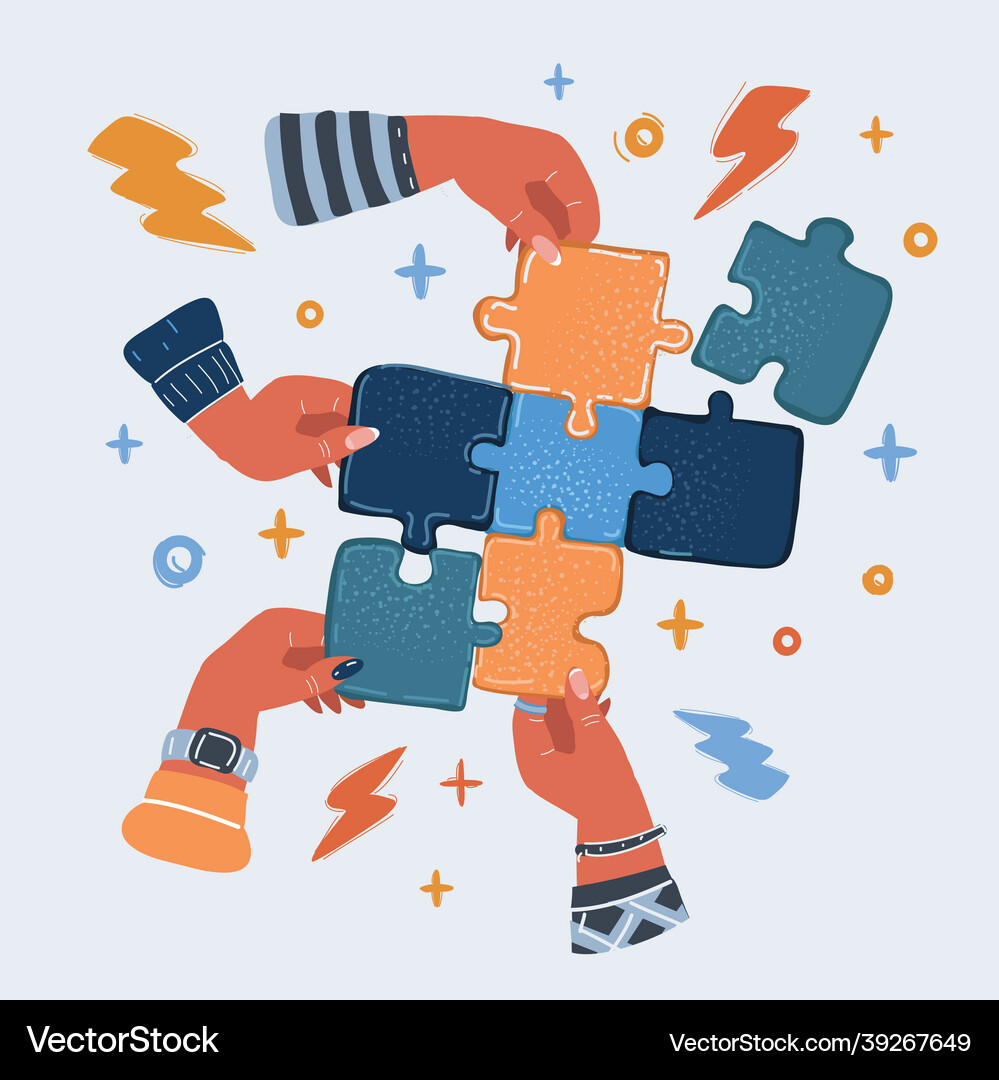 Team making a puzzle Royalty Free Vector Image