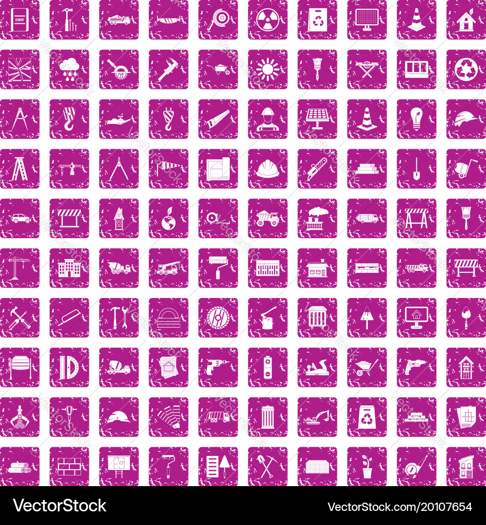 100 construction site icons set grunge pink Vector Image