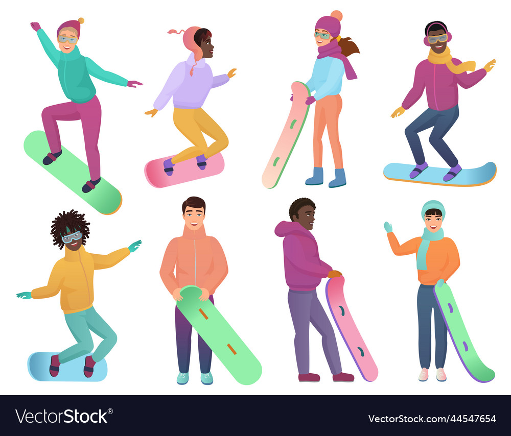 Snowboarders set Royalty Free Vector Image - VectorStock