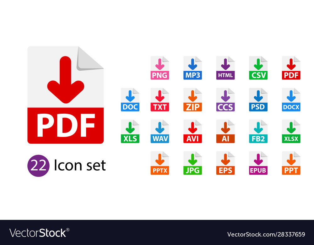 Collection icons file format extensions Royalty Free Vector
