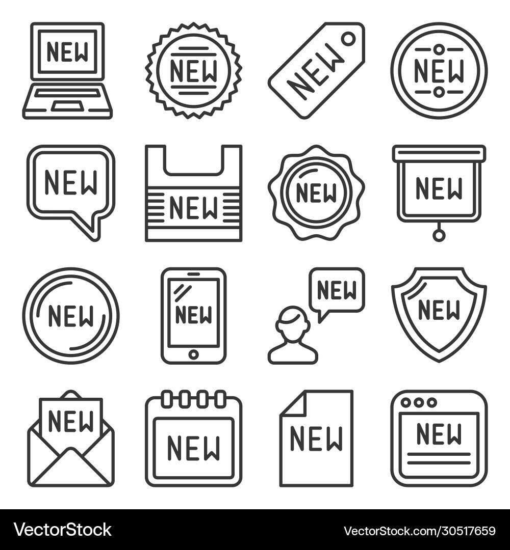 Labels new icons set on white background line Vector Image
