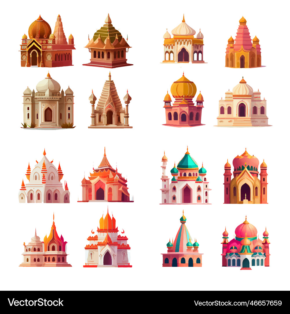 Set of indian style temples Royalty Free Vector Image