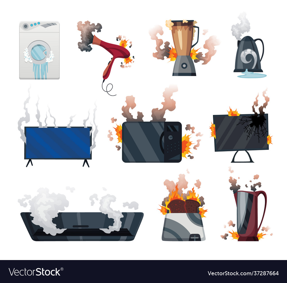 Broken home appliances damaged electrical Vector Image