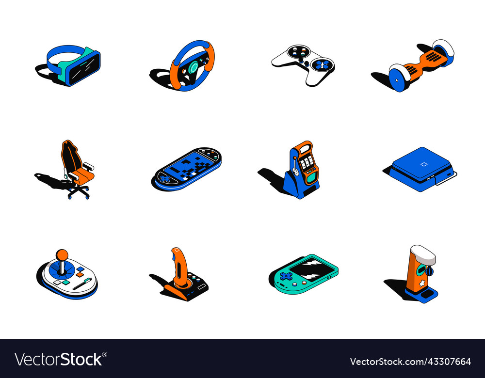Game devices 3d isometric icons set pack elements Vector Image