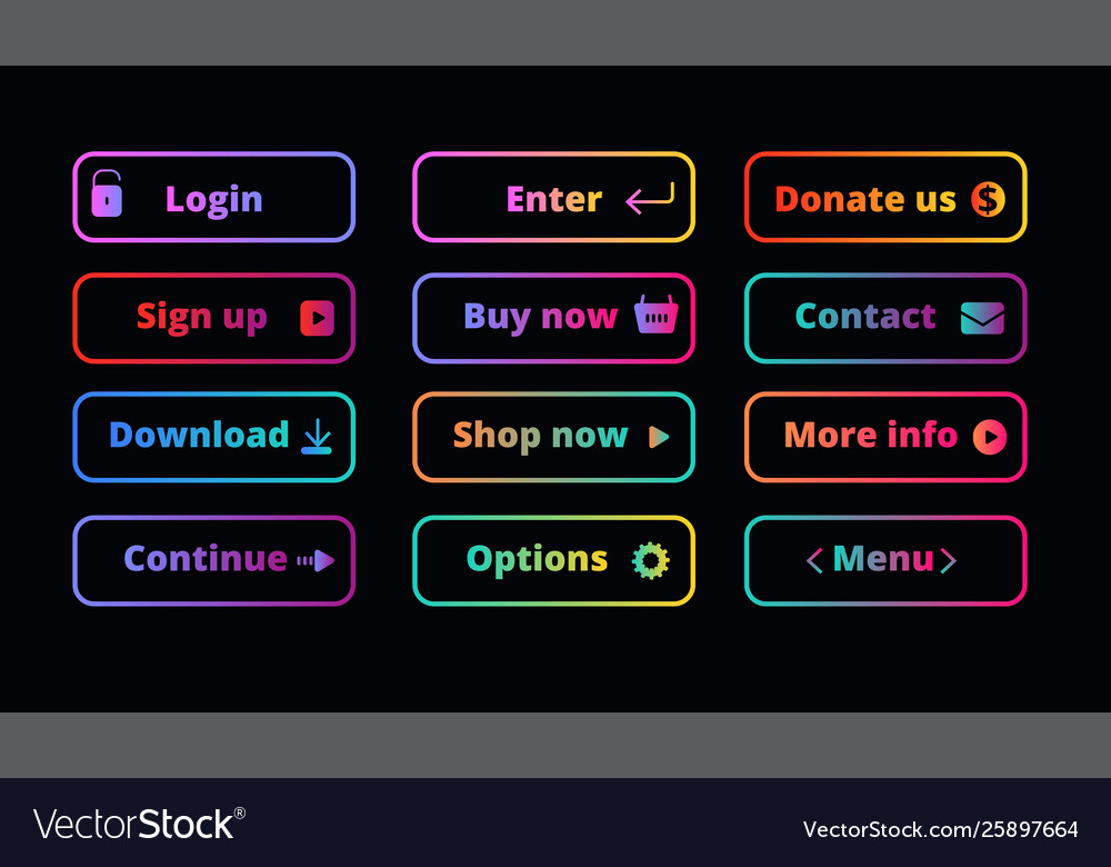 Gradient action buttons neon glow frame button Vector Image