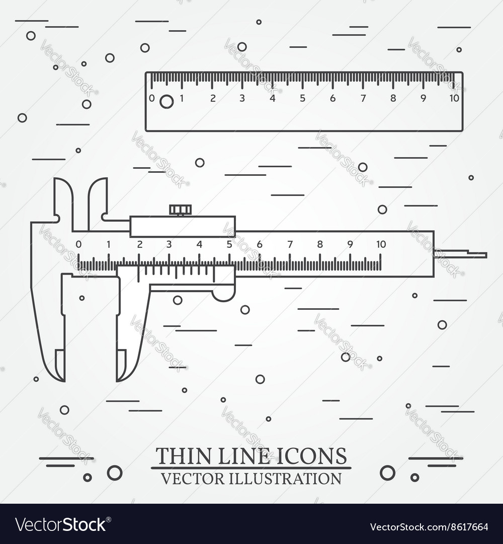 Set thin line icons calipers and ruler Royalty Free Vector