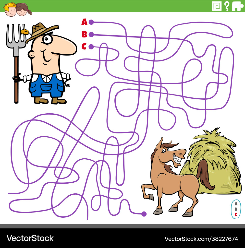 Educational maze game with cartoon farmer Vector Image