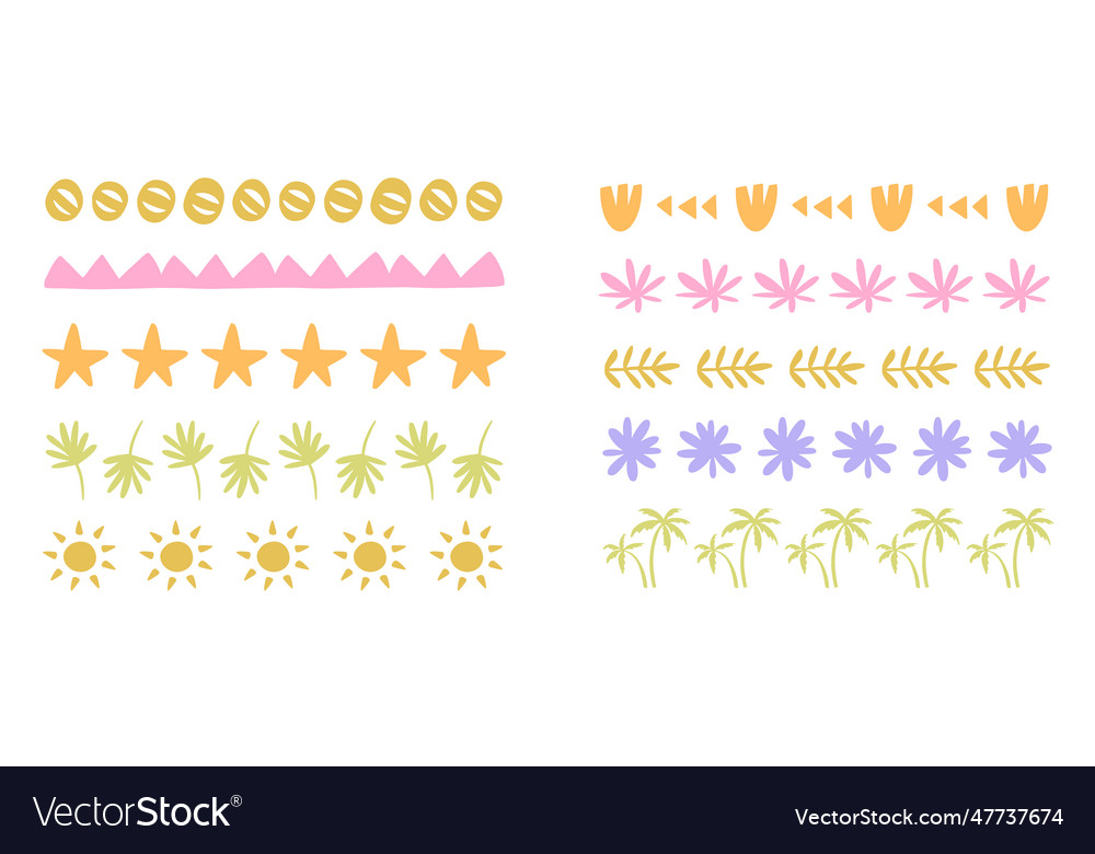 Hand drawn boho doodle borders set summer strokes Vector Image