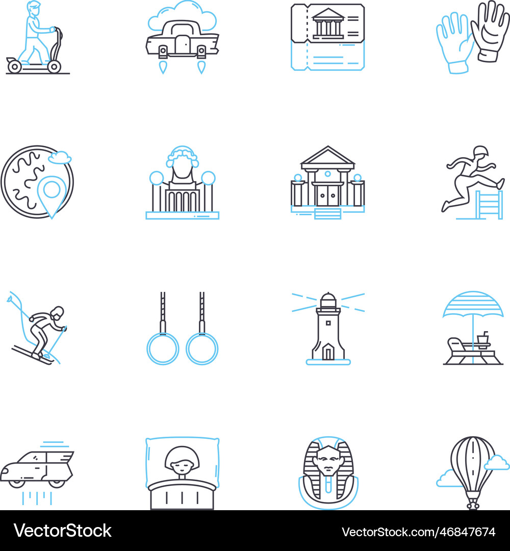 Nature excursions linear icons set hiking Vector Image