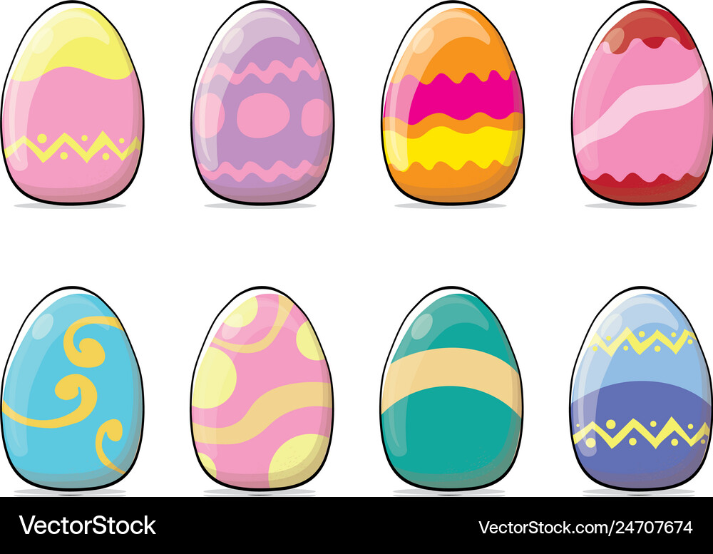 Set of color hand drawn easter eggs with different