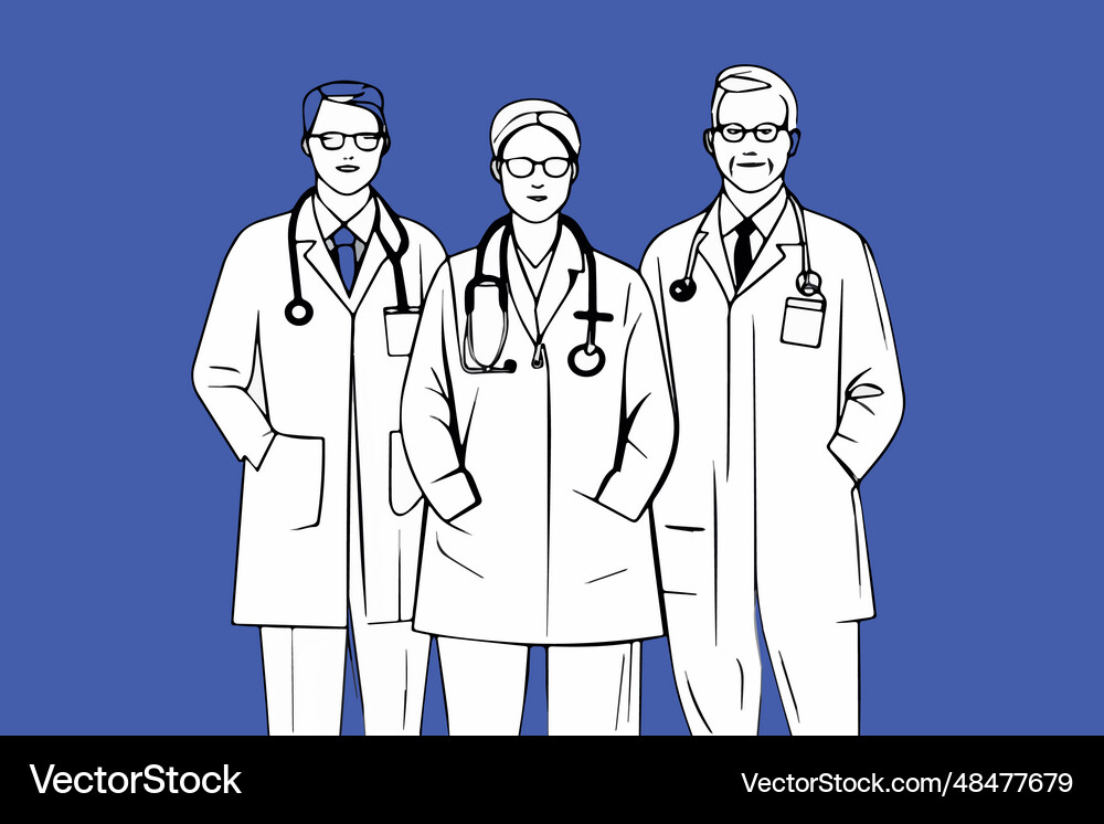 Group medial doctors team work thin line Vector Image