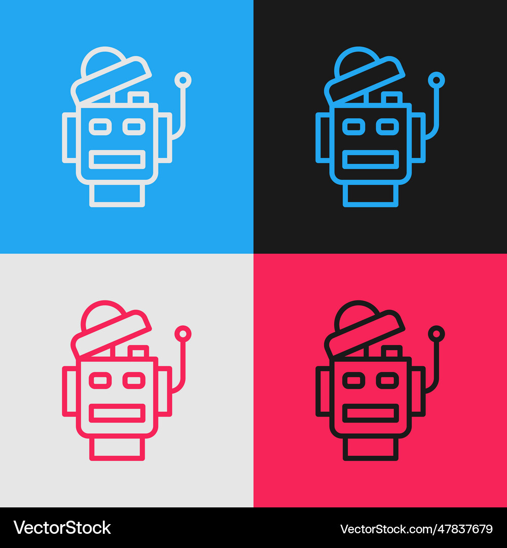 Pop art line robot icon isolated on color Vector Image