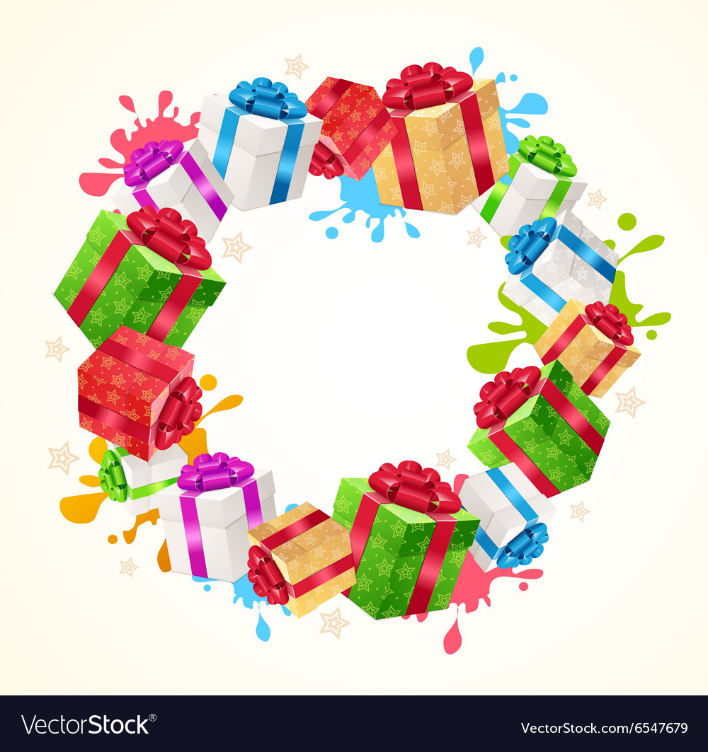 Present boxes frame circle Royalty Free Vector Image