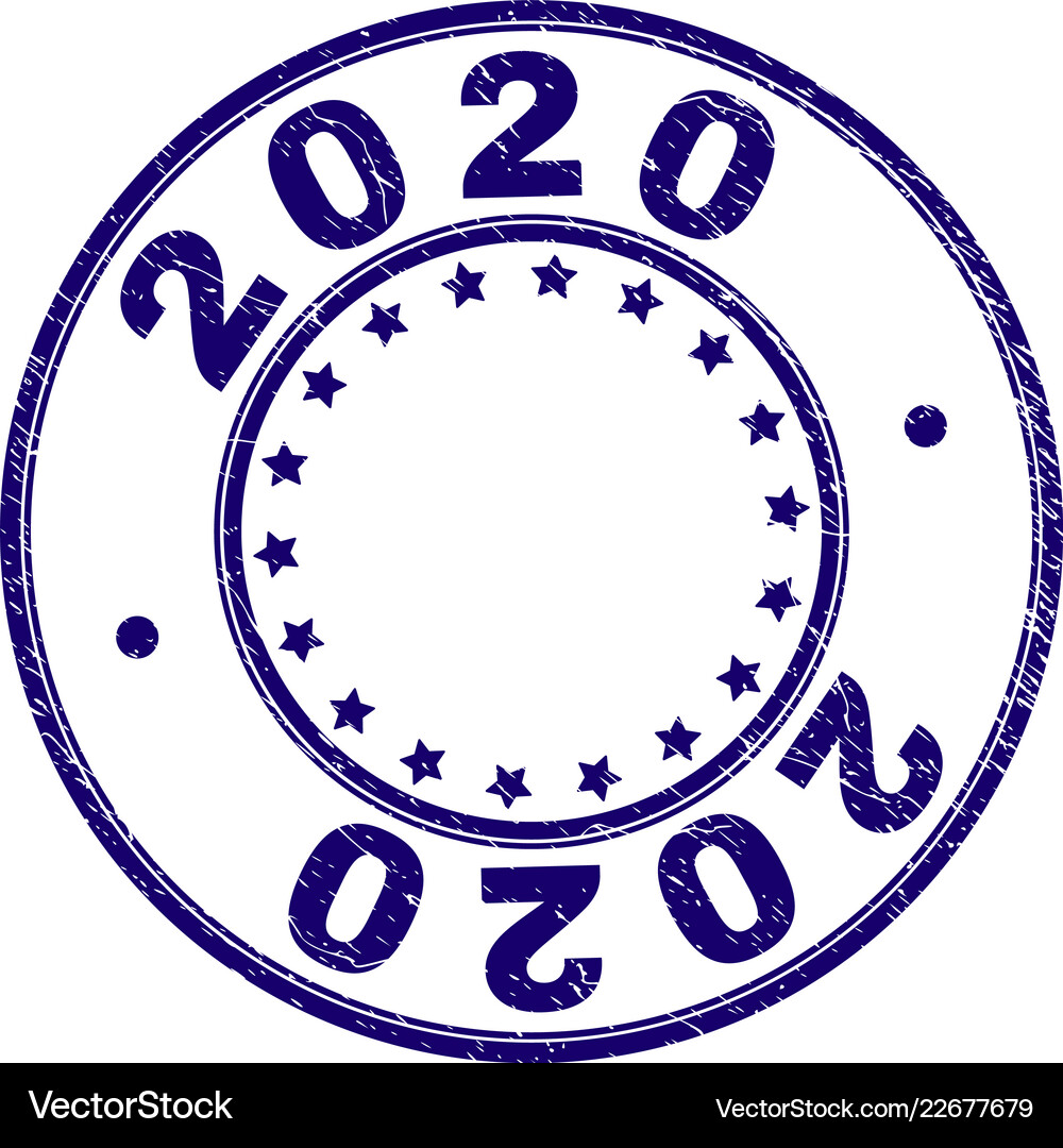 Scratched textured 2020 round stamp seal Vector Image