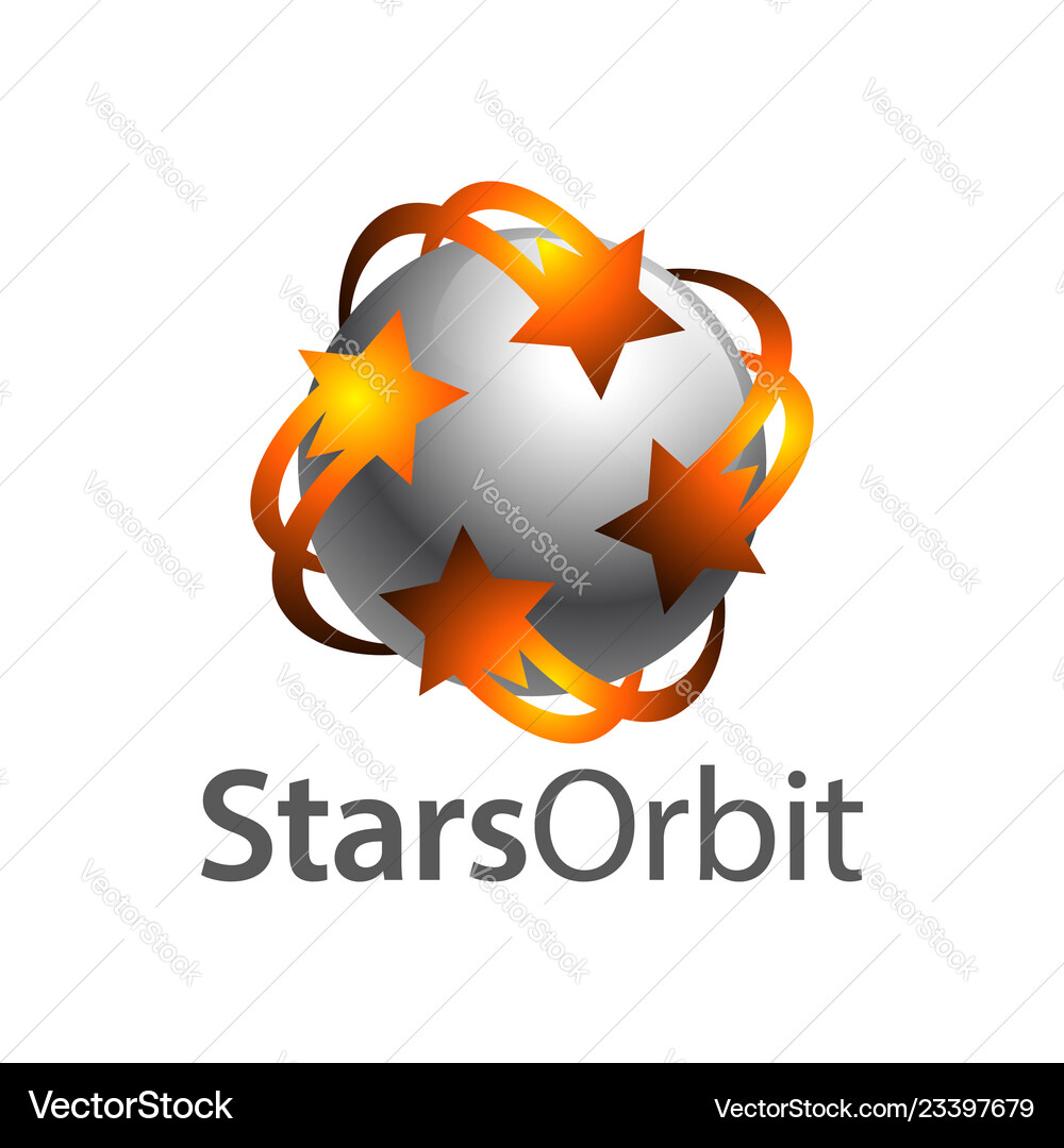 Stars orbit on grey sphere inside logo concept Vector Image