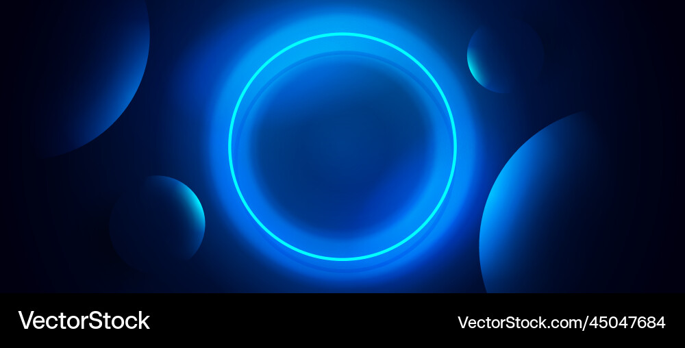 Blue neon color ring on dark background Royalty Free Vector