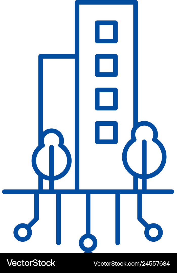 Digital city line icon concept flat Royalty Free Vector