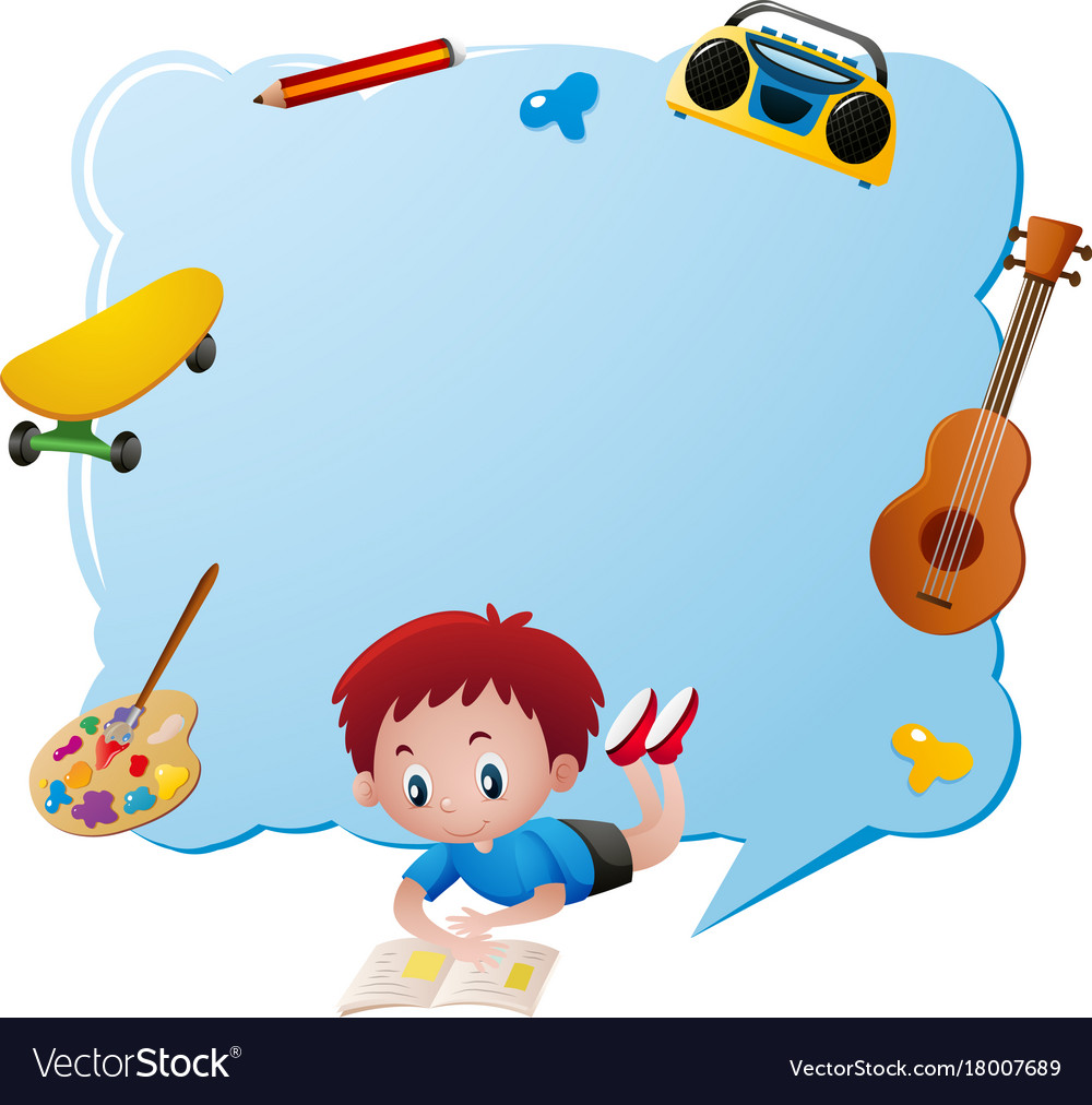 Border template with boy and school objects Vector Image