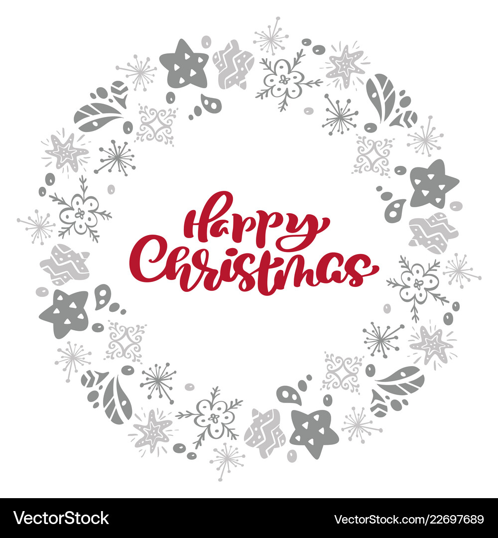 Happy christmas calligraphy text in wreath Vector Image