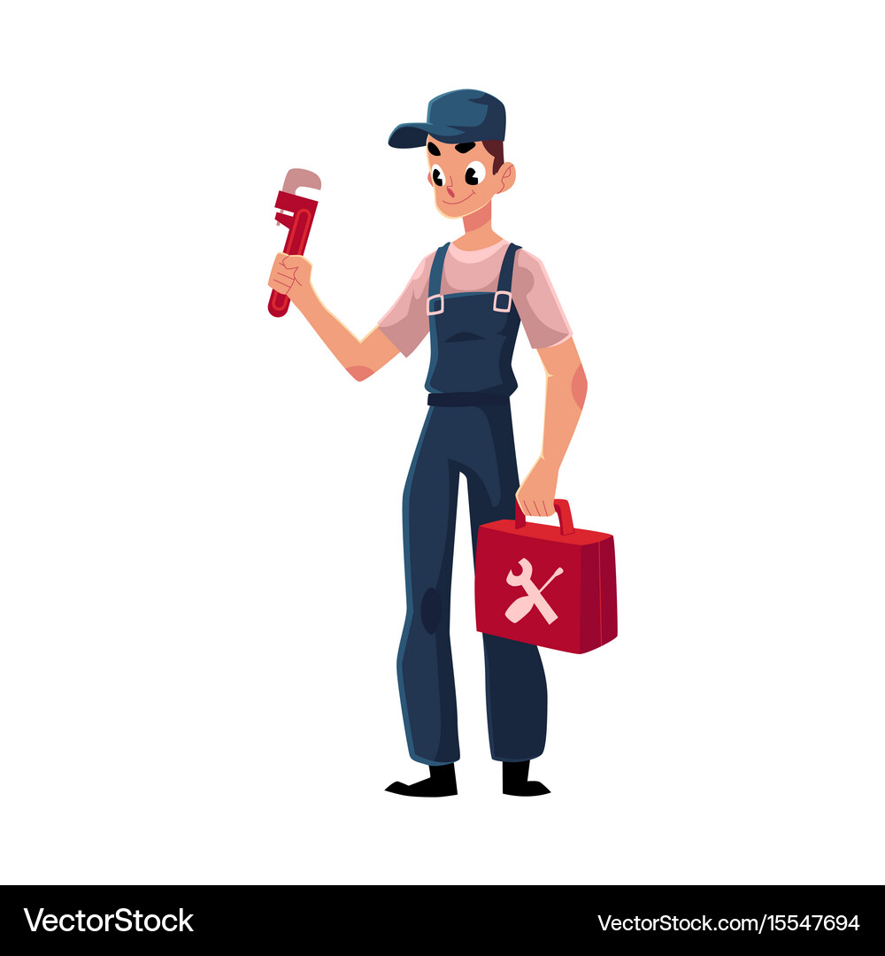 Smiling plumbing specialist plumber standing Vector Image