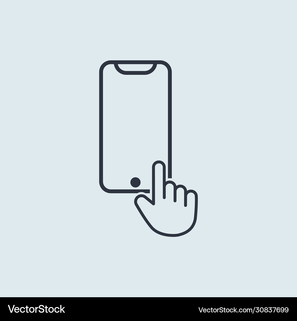 Hand finger mobile phone in flat outline simple Vector Image
