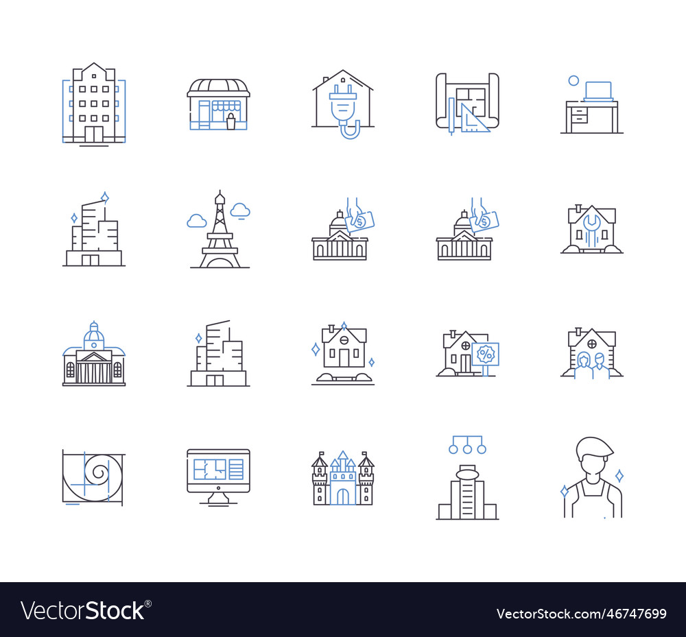 Houses and accommodation outline icons collection Vector Image