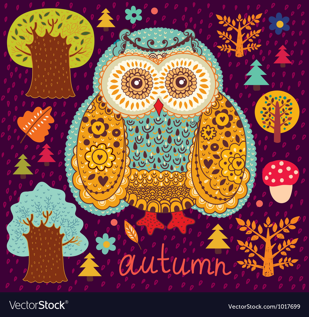 Owl Forest Royalty Free Vector Image - VectorStock