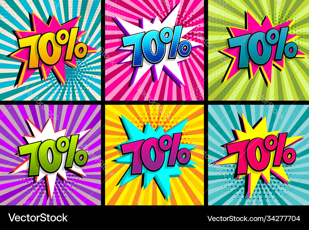 Comic text 70 percent sale set discount Royalty Free Vector