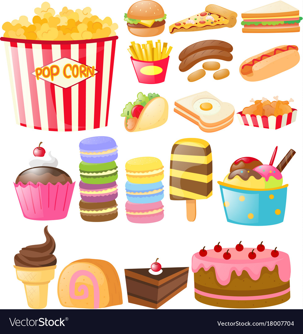 Food set with fastfood and desserts Royalty Free Vector