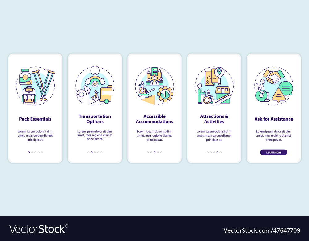 Accessible travel onboarding mobile app screen Vector Image Accessible travel onboarding mobile app screen Vector Image