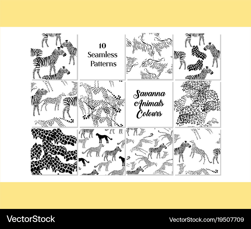 Set seamless pattern with savanna animals colours Vector Image