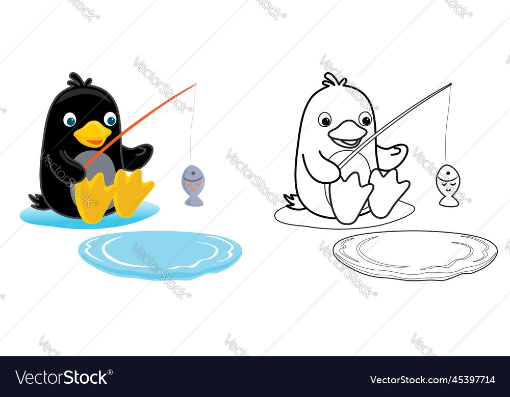 Cartoon of funny penguin fishing Royalty Free Vector Image