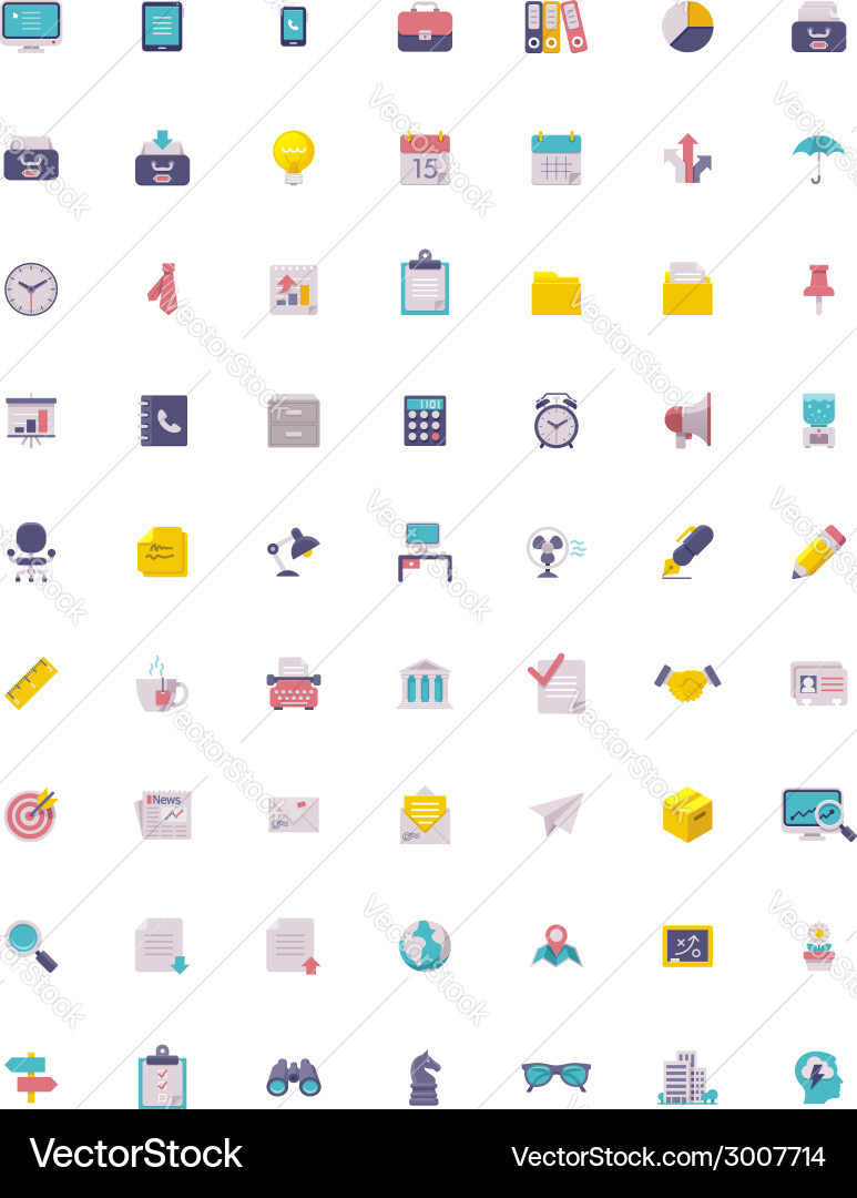 Flat business and office icon set Royalty Free Vector Image