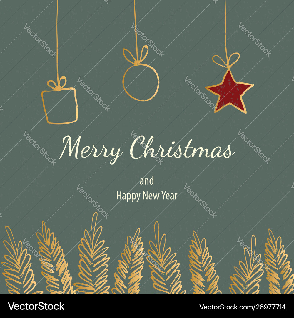 Merry christmas doodle card simple frame gift Vector Image