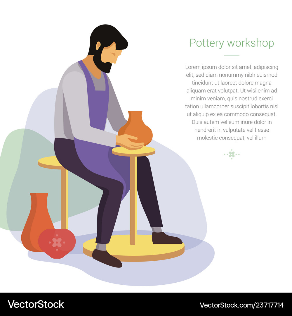 Potter sculpts the product on machine Royalty Free Vector