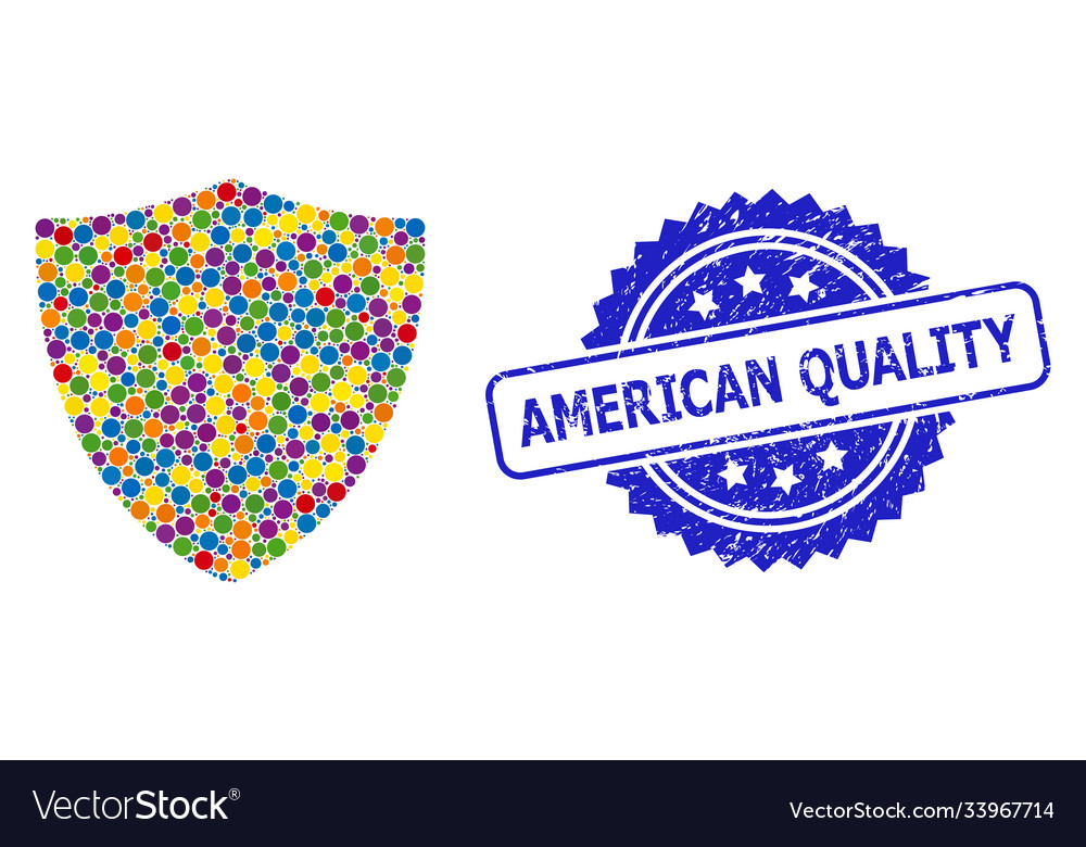 Scratched american quality stamp and multicolored Vector Image Scratched american quality stamp and multicolored Vector Image