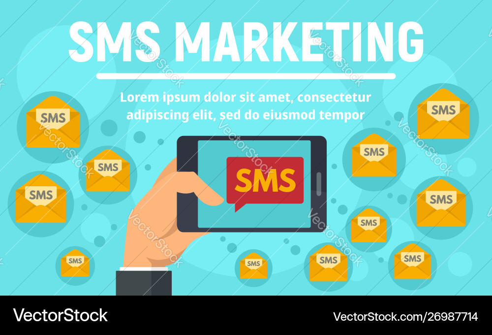 Sms marketing concept banner flat style Royalty Free Vector